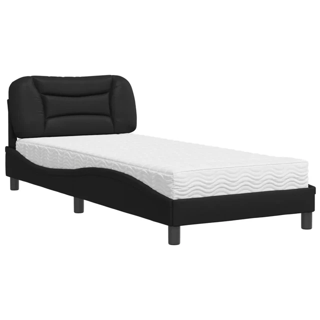 BED WITH MATTRESS "Hvar" Black 90x190 cm Single Faux Leather vidaXL £ ...
