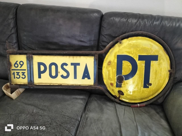 VINTAGE ANTICA INSEGNA Poste Posta Targa Pubbicitaria Poste Italiane ...