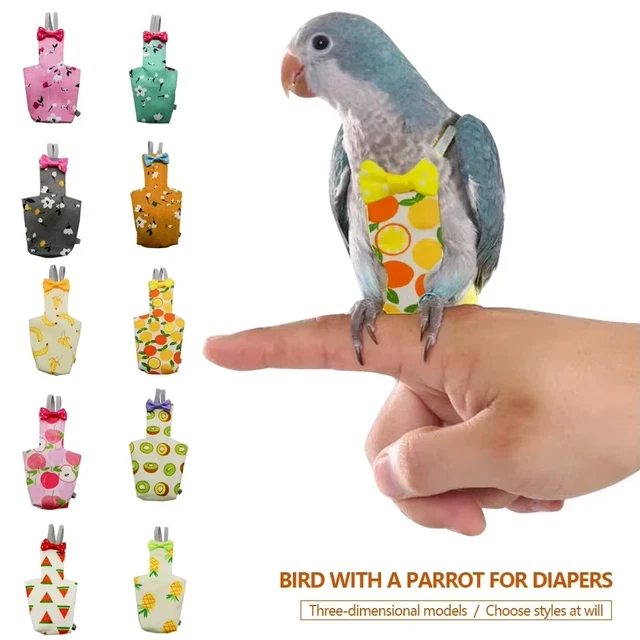 PARROT DIAPER WITH Bowtie Floral Cockatiel Pigeons Small Medium Large ...