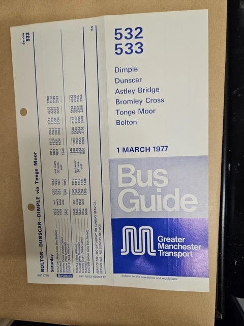 MANCHESTER AREA BUS Transport Timetable Leaflet 1 Mar 1977 CR1.51 £2.00 ...