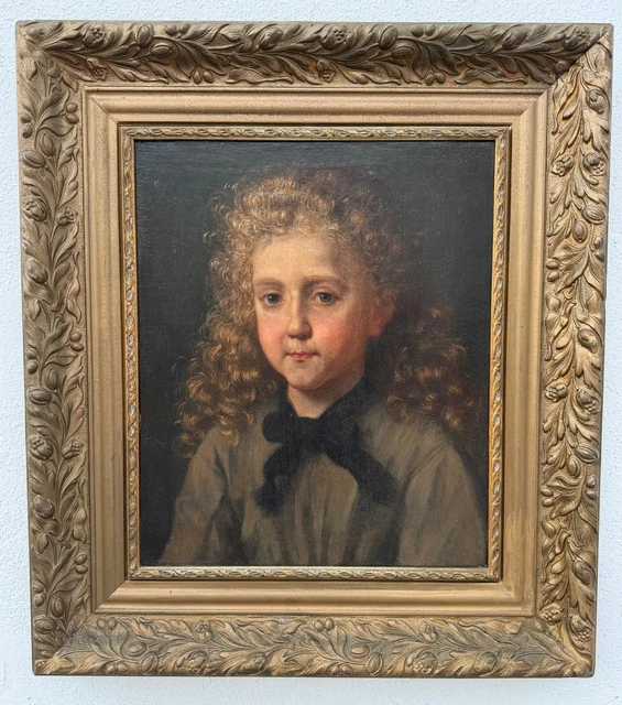 DIPINTO ANTICO 1800,RITRATTO bambina,XIX secolo,olio su tela,cornice ...