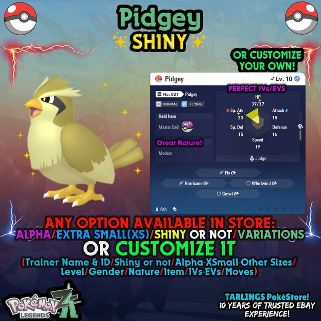 POKEMON LEGENDS ZA 🦖 Pidgey SHINY LVL10 🎗️ BATTLE READY 🎗️ IVs/EVs ...