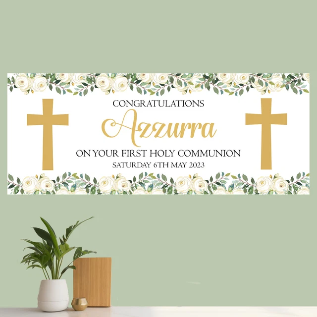PERSONALISED FIRST HOLY Communion Party Banner Baptism Confirmation £8. ...
