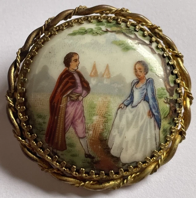 BROCHE ANCIENNE EMAUX Limoges France Antique Enameled EUR 15,00 ...