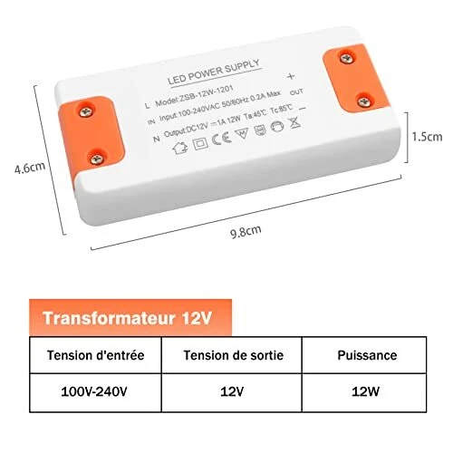 TRANSFORMATEUR 220V 12V LED 12W LED Driver alimentation 12v 12w 1A led ...