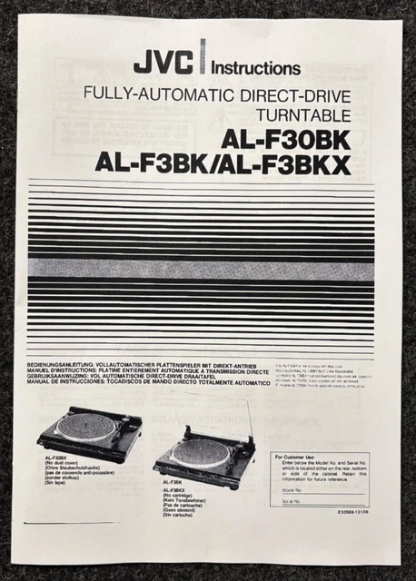 BEDIENUNGSANLEITUNG PLATTENSPIELER - JVC AL-F3 / F30 ( Englisch ) EUR 9 ...