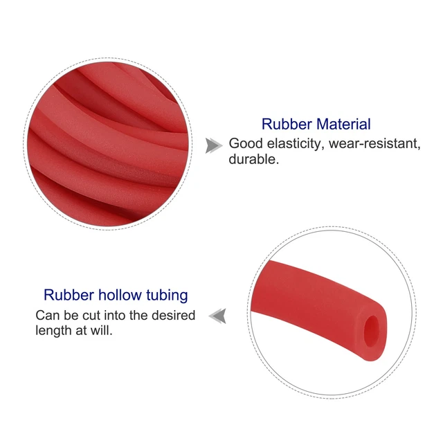 RUBBER CORD TUBE 16ft 2mm Dia 1mm Hole Red Hollow Tubing for DIY Craft ...