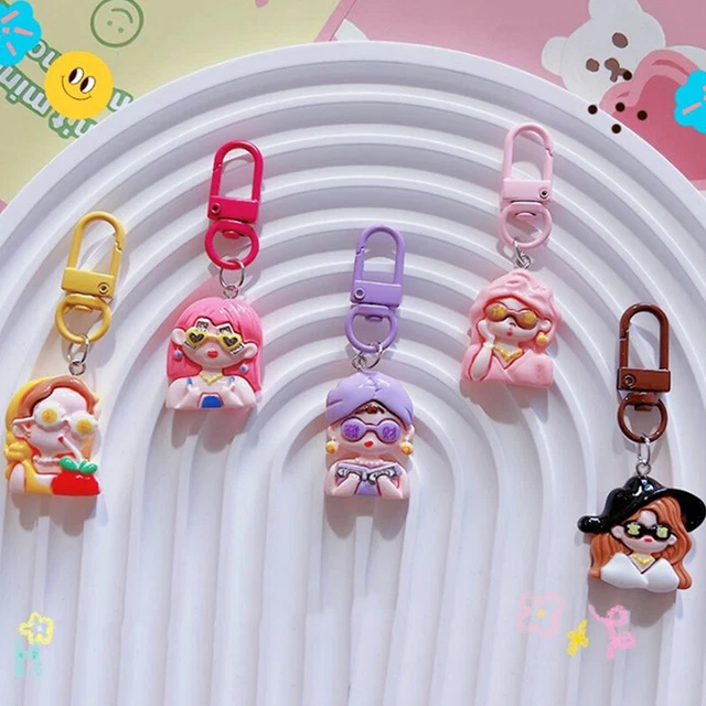 CARTOON EXPLOSIVE RICH Girl Resin Keychain Bag Pendant Student School ...