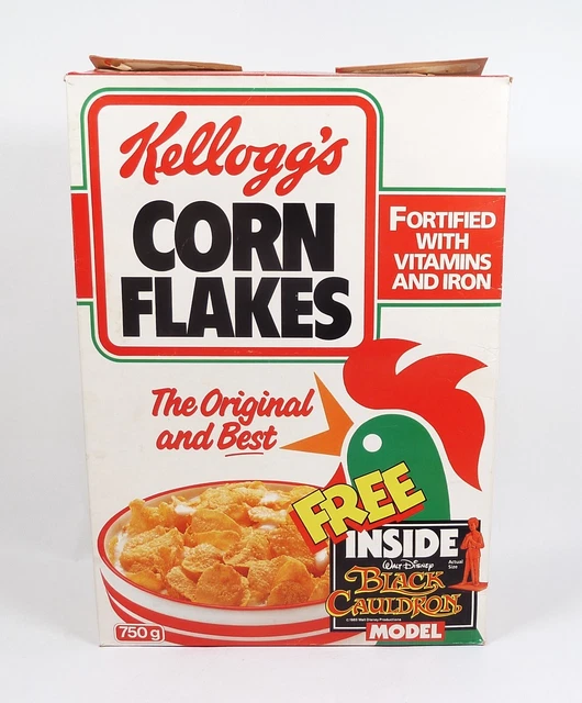 VINTAGE 1986 KELLOGG'S Corn Flakes Box Walt Disney Black Cauldron ...