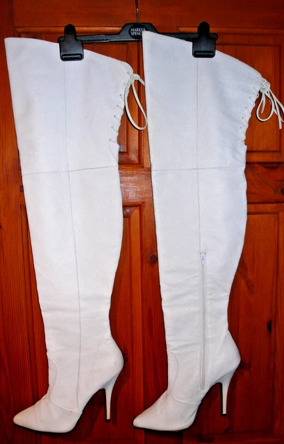PLEASER 8899 LEGEND real leather thigh boots in WHITE US12 / UK9 BNIB £ ...