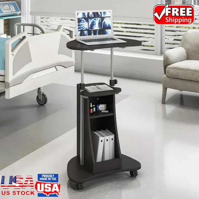 SIT-TO-STAND ROLLING ADJUSTABLE Height Laptop Cart w/Storage Hospital ...