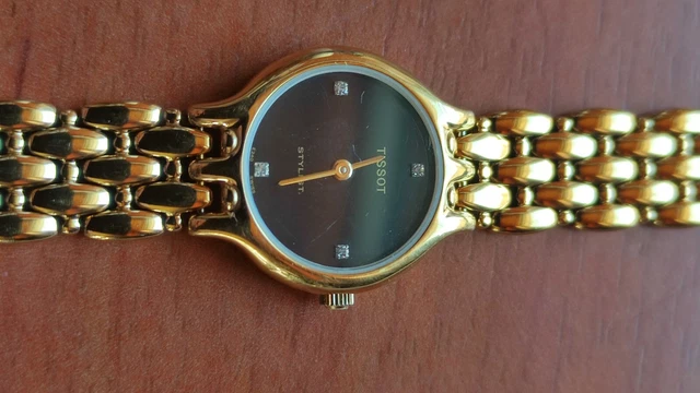 TISSOT STYLIST 4-DIAMONDS GOLD LUXUS SWISS MADE DAMEN UHR Ref.E240 ...