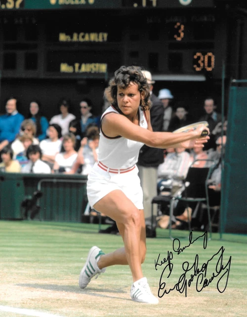 EVONNE GOOLAGONG PLAYS a slice return short on grass signed 10x8 photo ...