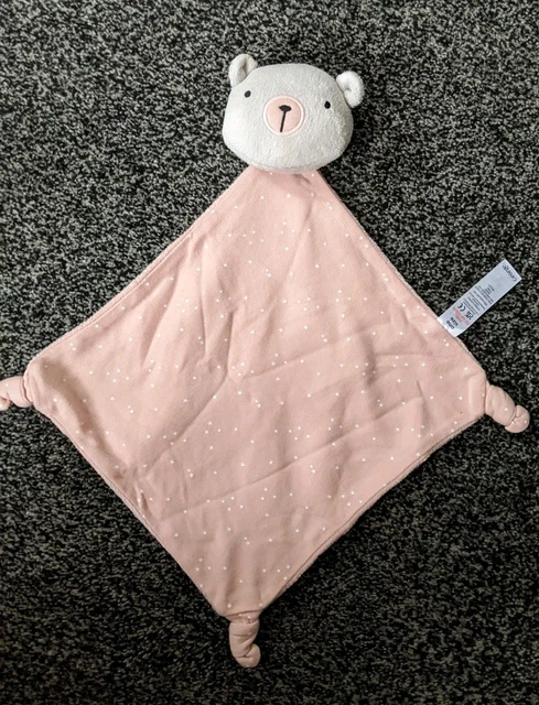 ASDA GEORGE PINK/GREY bear/ small stars Comforter soft toy.... Pre ...