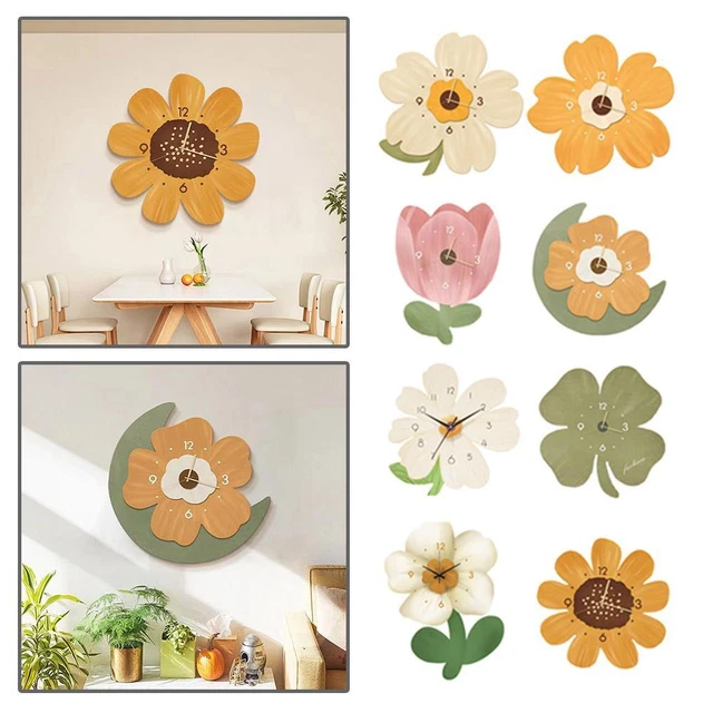 CARTOON WALL CLOCK Pink Tulip Flower Silent Clock Living Room Decor b ...