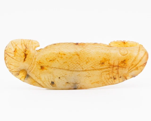 CHINESE JADE RUSSET Yellow Carved Fish Figurine Animal Republic Late ...