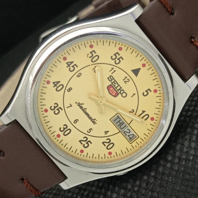 VINTAGE SEIKO 5 AUTOMATIC 7009A JAPAN MENS DAY/DATE BEIGE WATCH 608h ...