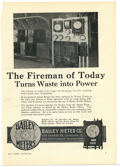 1930 BAILEY METER Co. Ad: for Steam Power Plants - Ivanhoe Rd ...