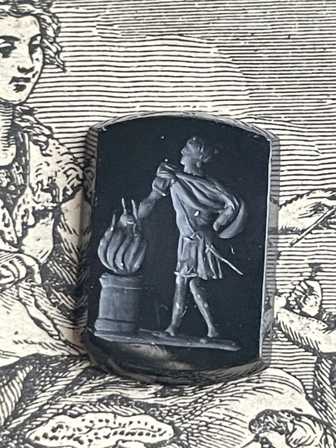 INTAILLE ANTIQUE NÉOCLASSIQUE pierre noire – Scène romaine autel ...