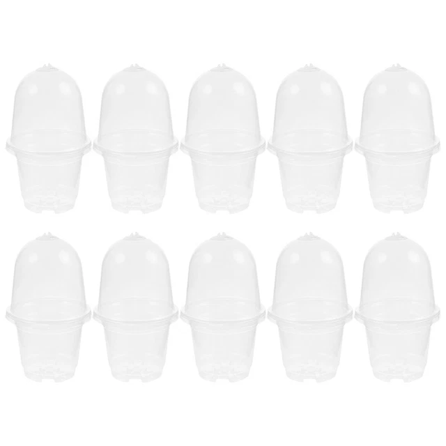 10 SETS CLEAR Nursery Pots With Drainage And Humidity Dome Covers For ...