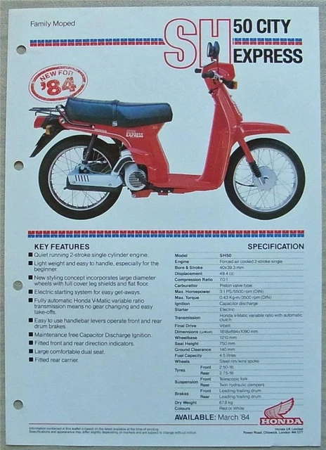 HONDA SH50 CITY Express Family Moped Sales Specification Leaflet March ...