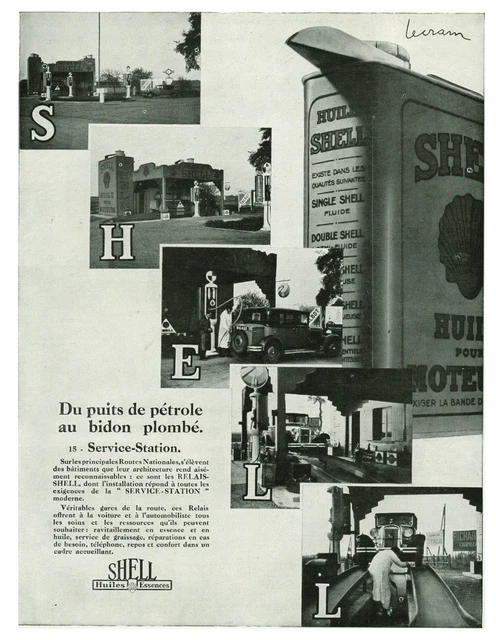 PUBLICITÉ ANCIENNE SHELL puits pétrole bidon plombé 1930 Lecram issue ...
