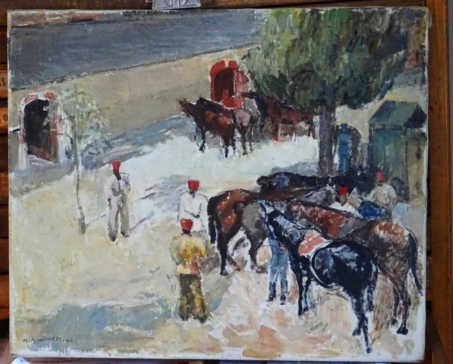 NANETTE GENOUD (SUISSE 1907-1987 TABLEAU ORIENTALISTE CHEVAUX ALGERIE MAROC 1944 EUR 200,00 ...