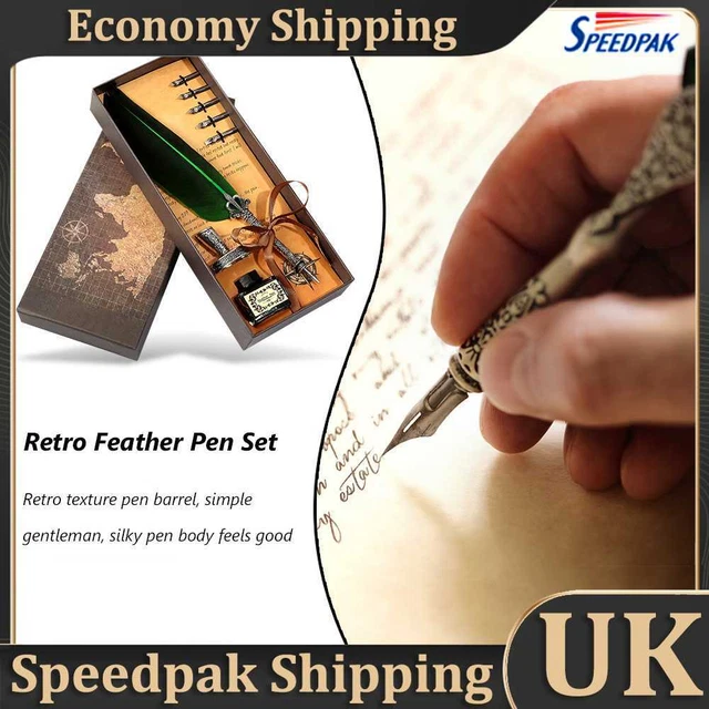 NEW CALLIGRAPHY FEATHER Dip Pen Writing Ink Quill Fountain Pen Set ...