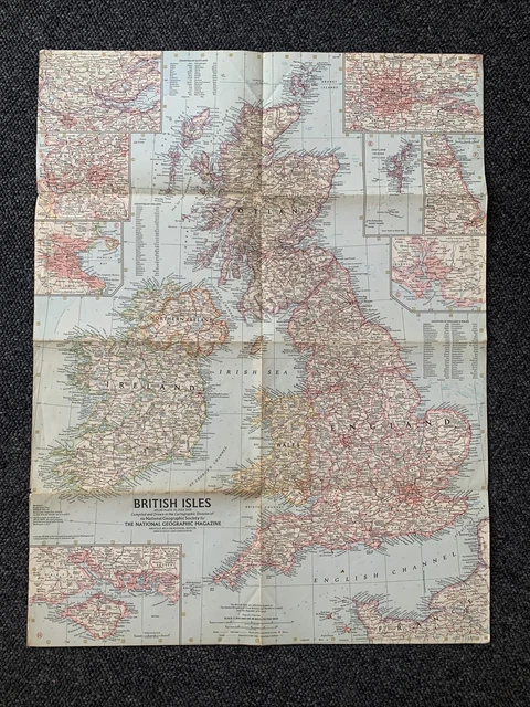 BRITISH ISLES VINTAGE National Geographic Map 1958 Old London ...