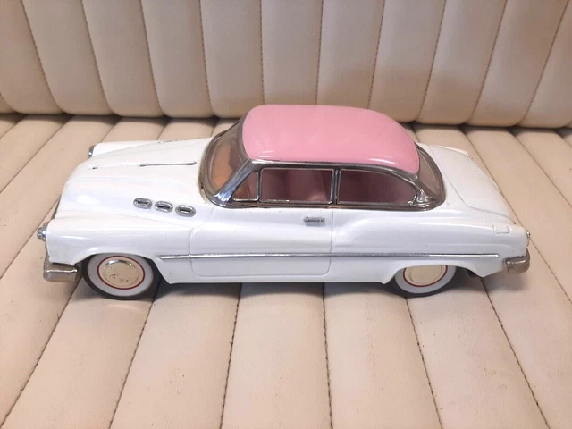 VINTAGE 1950 BUICK 2-Door Tin Model Toy with Friction Drive White Pink ...