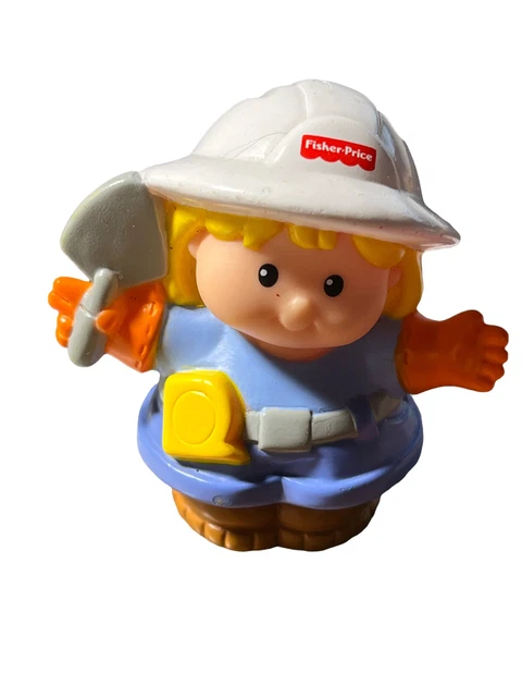 FISHER PRICE LITTLE People Female Construction Worker Shovel Hardhat ...
