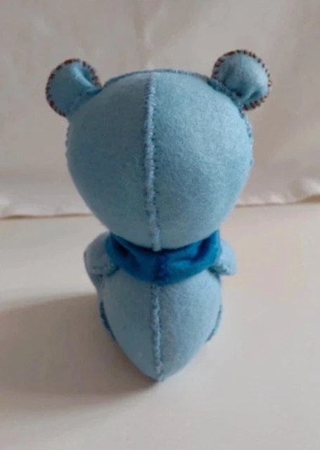 HANDCRAFTED BY YORKSHIRE Crafts Blue Felt Teddy bear Soft Toy With ...