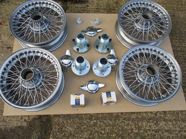 MG MGB MGBGT complete wire wheel hub conversion set with 4 rebuilt wire ...