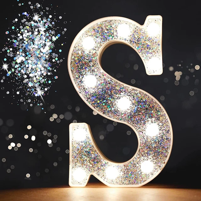 LED MARQUEE LETTER Lights, Light Up Silver Letters Glitter Alphabet ...