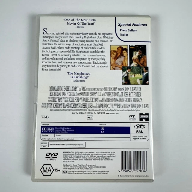 SIRENS (DVD 1993) Hugh Grant Tara Fitzgerald Elle Macpherson Sam Neill ...