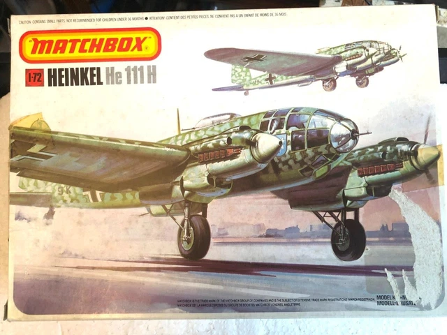 1983 MATCHBOX 3 COLOUR 1:72 scale WW2 GERMAN HEINKEL He111 H MODEL KIT ...