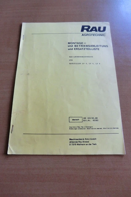 RAU LOCKERUNGSVORSATZ LV3 LV4 LV6 Rototiller Betriebsanleitung Ersatzteilliste EUR 15,50 ...