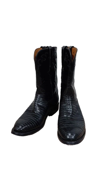 LUCCHESE L3106RR BLACK Lizard Skin Roper Cowboy Boots Size 8.5E USA £ ...