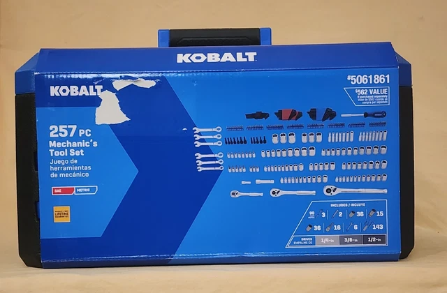 KOBALT 257-PIECE MECHANIC'S TOOL Set SAE and Metric 1/4" + 3/8" + 1/2 ...