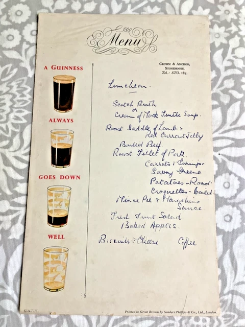 WW2 GUINNESS PUB menu card £16.15 - PicClick UK