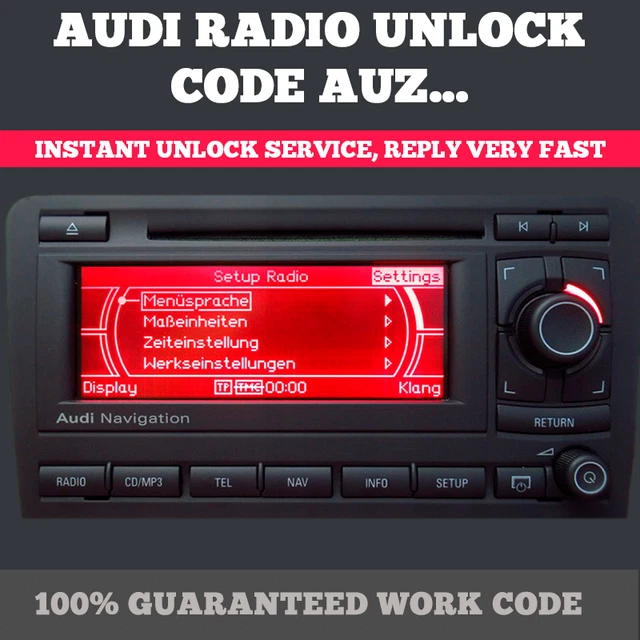 AUDI RADIO CODE Pin Decode Unlock A3 A4 Tt Symphony Rns-E Concert Cd ...