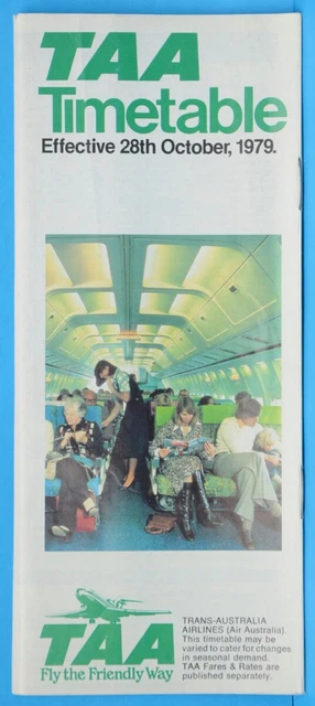 TAA TIMETABLE OCTOBER 1979 Trans-Australia Airlines - time table $25.00 ...