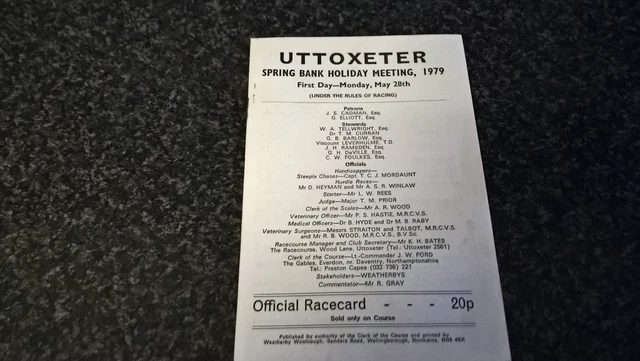 VINTAGE HORSE RACING race card uttoxeter 28th may 1979 £3.83 - PicClick UK