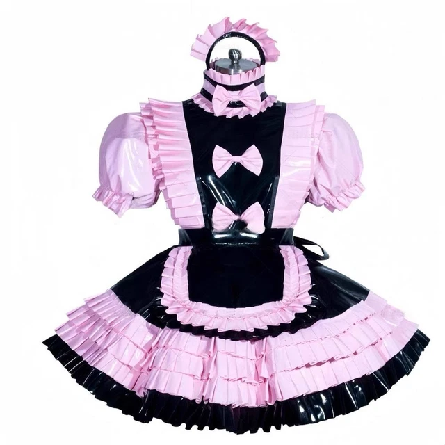 GIRL SISSY SEXY Maid Pink Pvc Lockable pleated Dress Cosplay Costume ...