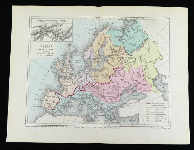 ANTIQUE MAP OF Europe River System European Rivers Waterways 19th ...