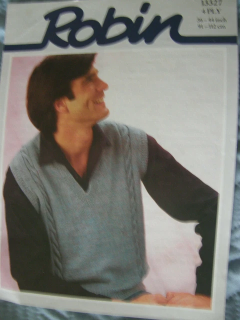 ROBIN KNITTING PATTERN, Men's Slip Over, Sizes 36 - 44 Inch, 1960s ...
