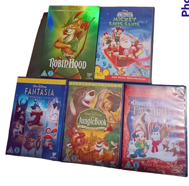 BUNDLE OF 5 Disney DVDs Robin Hood, Jungle Book,Fantasia, Mickey Saves ...