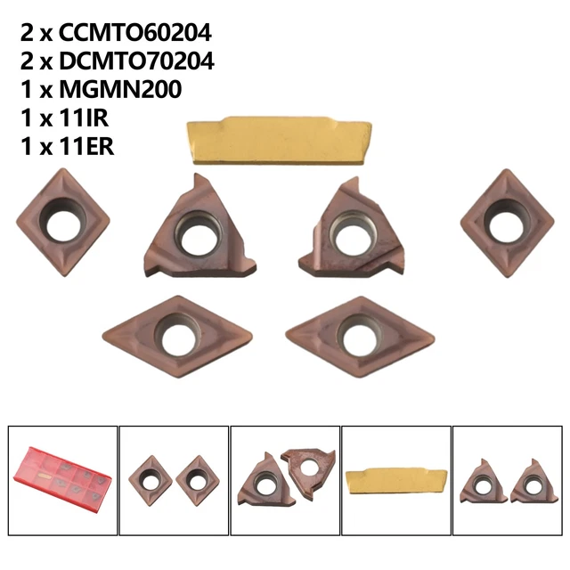 7 PI CES JEU d'inserts en carbure pour porte-outils de tournage de tour de 10 m EUR 9,71 ...