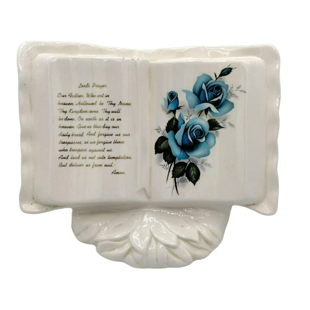 LORD'S PRAYER PORCELAIN Resin Vintage Open Book with Blue Roses ...
