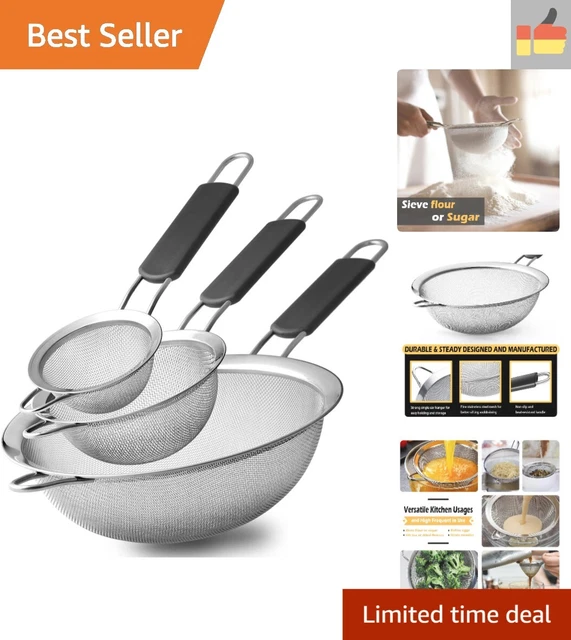 STAINLESS STEEL FINE Mesh Strainer Baskets, Set of 3 Sizes, Colander ...